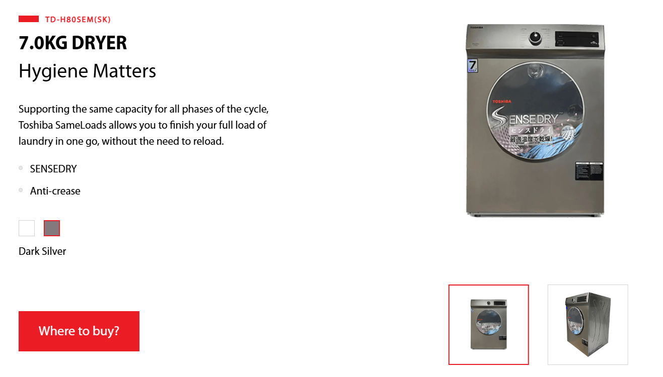 [COMBO SET] TOSHIBA 8.5KG WASHING MACHINE TW-BK95G4M(SK) + 7KG DRYER TD-H80SEM(SK) | Shopee Malaysia