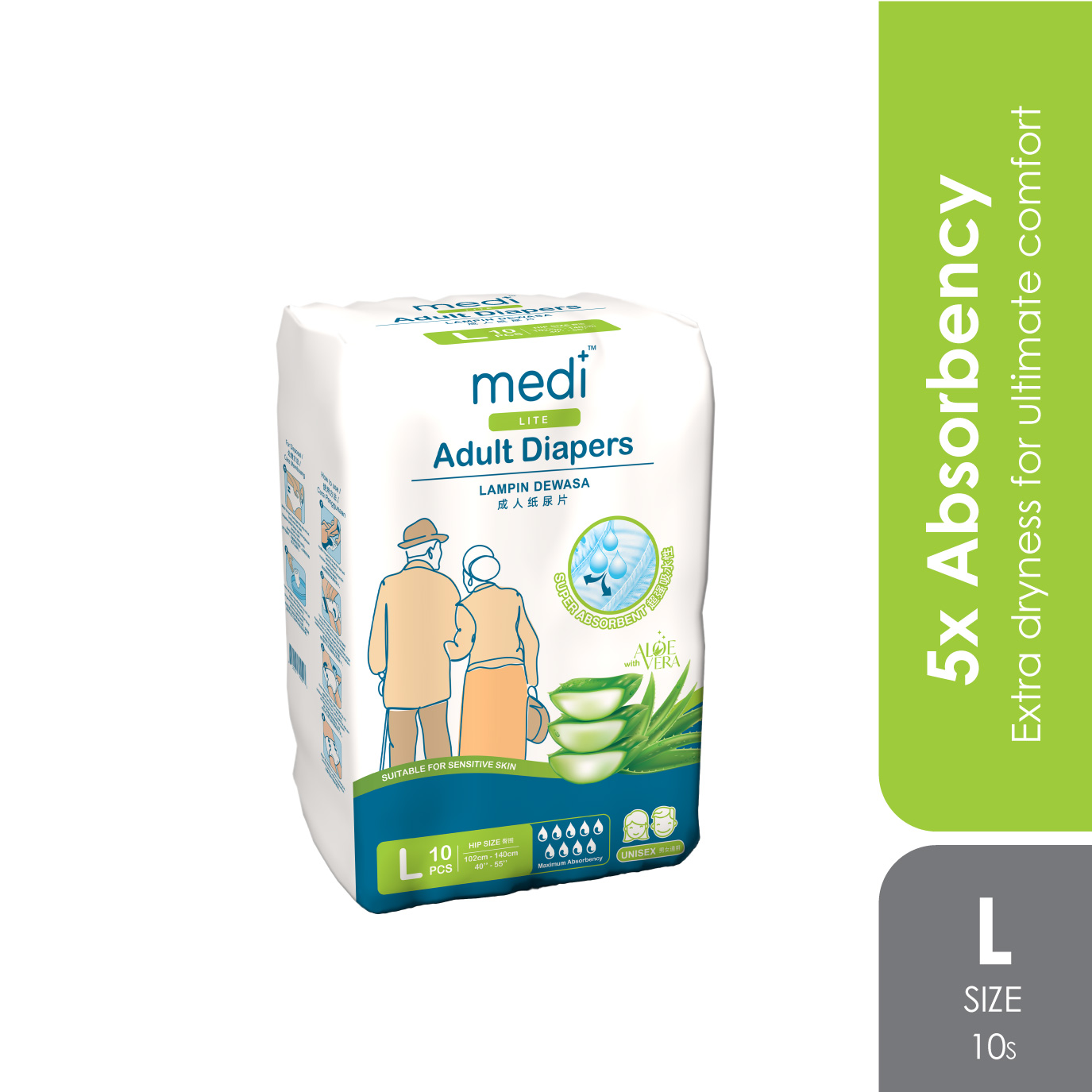 Medi Lite Unisex Adult Diapers 10’s L10 | Shopee Malaysia