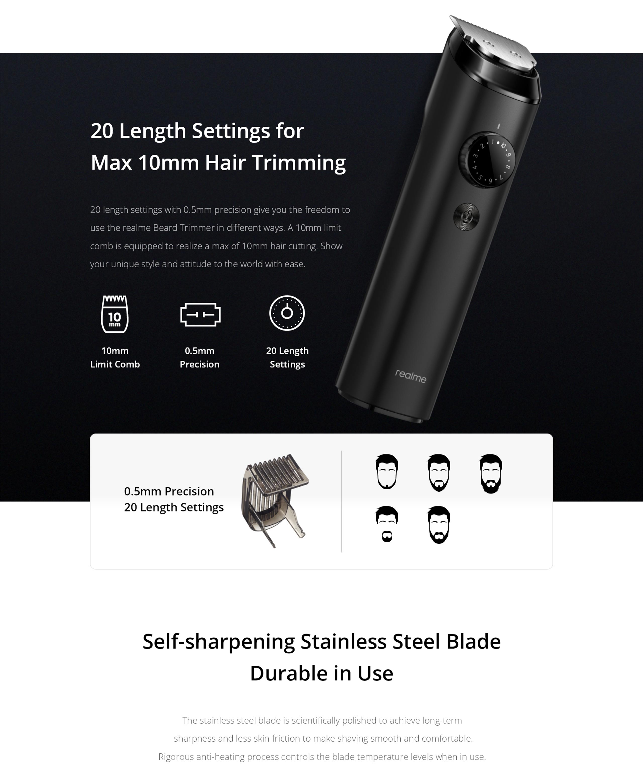 Realme Beard Trimmer RMH2016 [20 Length Settings with 0.5mm Precision ...