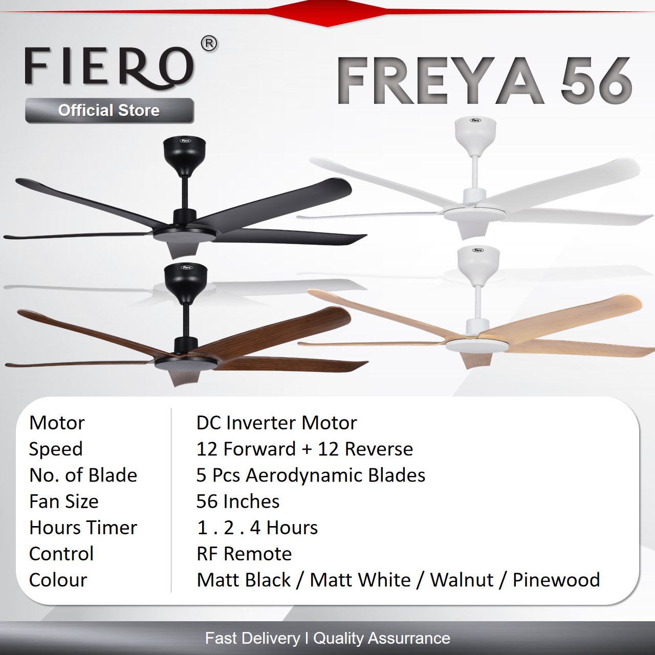 Fiero FREYA FREYA LED 5 Blades DC Motor Ceiling Fan with 24 Speeds+RF ...