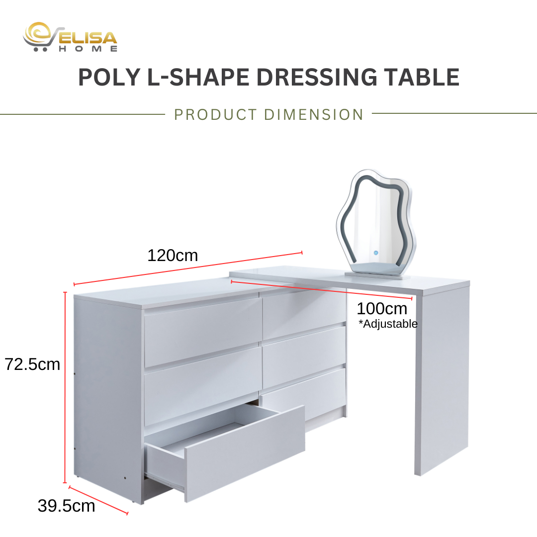 ELISA HOME Poly LShape Dresssing Table / Meja Solek L Shape / Meja ...