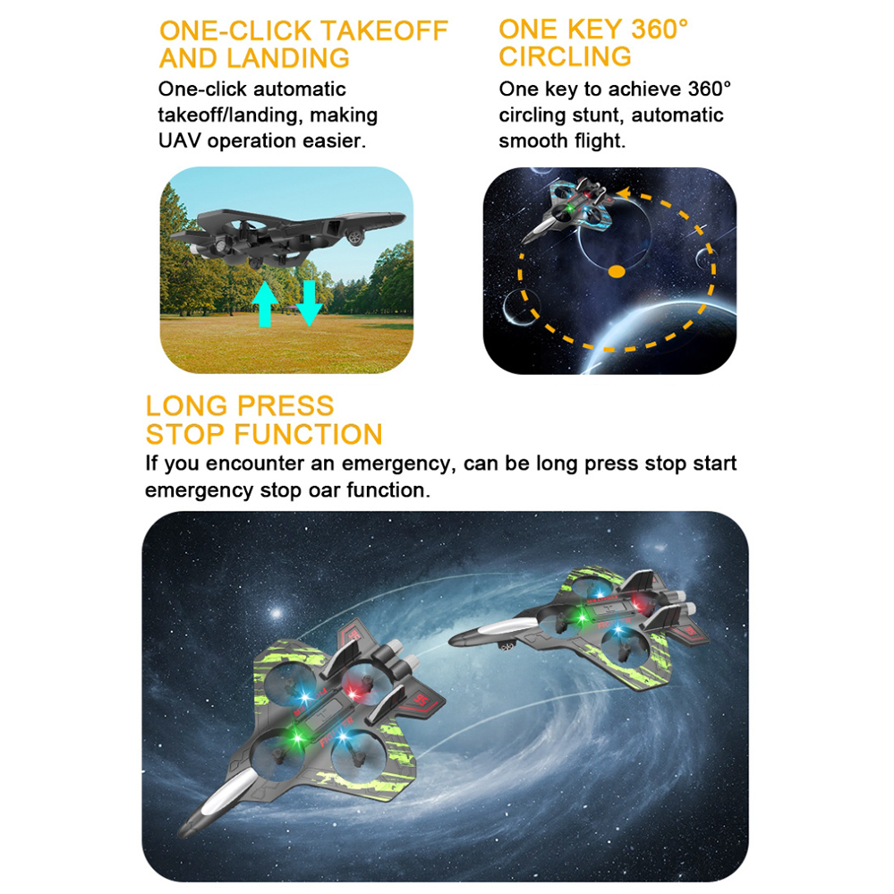 Remote Control Airplane 2.4G with Light Drone Foam Glider EPP Stunt 360° Spin Plane Fighter ...