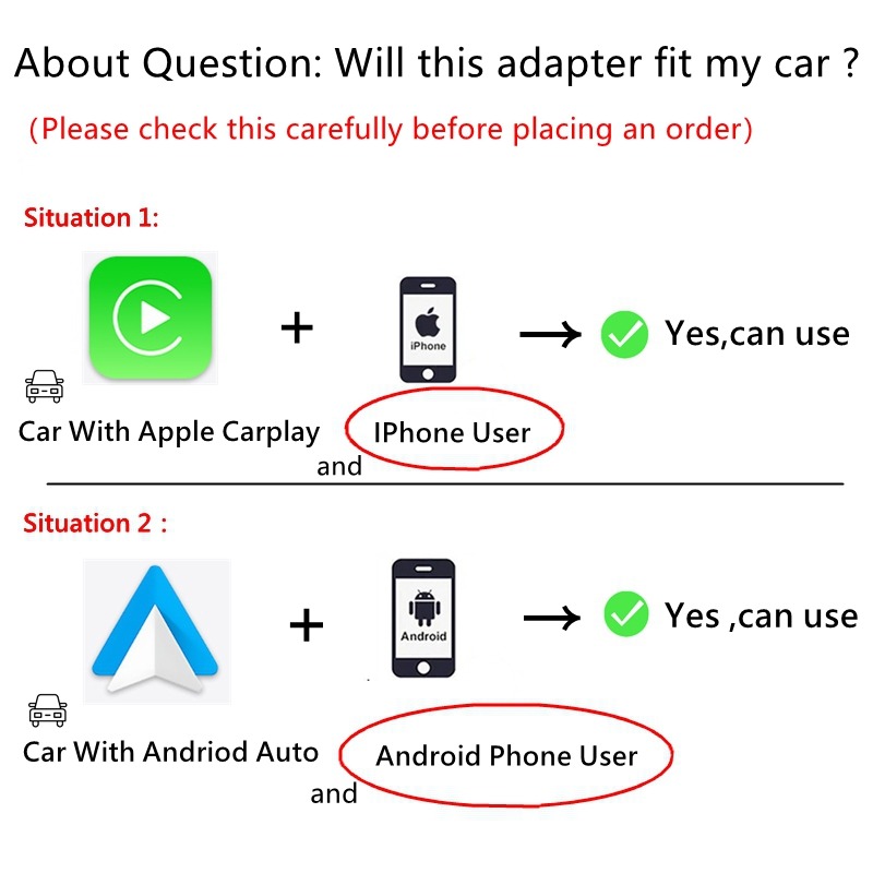 2 in 1 Wireless Apple CarPlay Android Auto Adapter Dongle Wired to ...