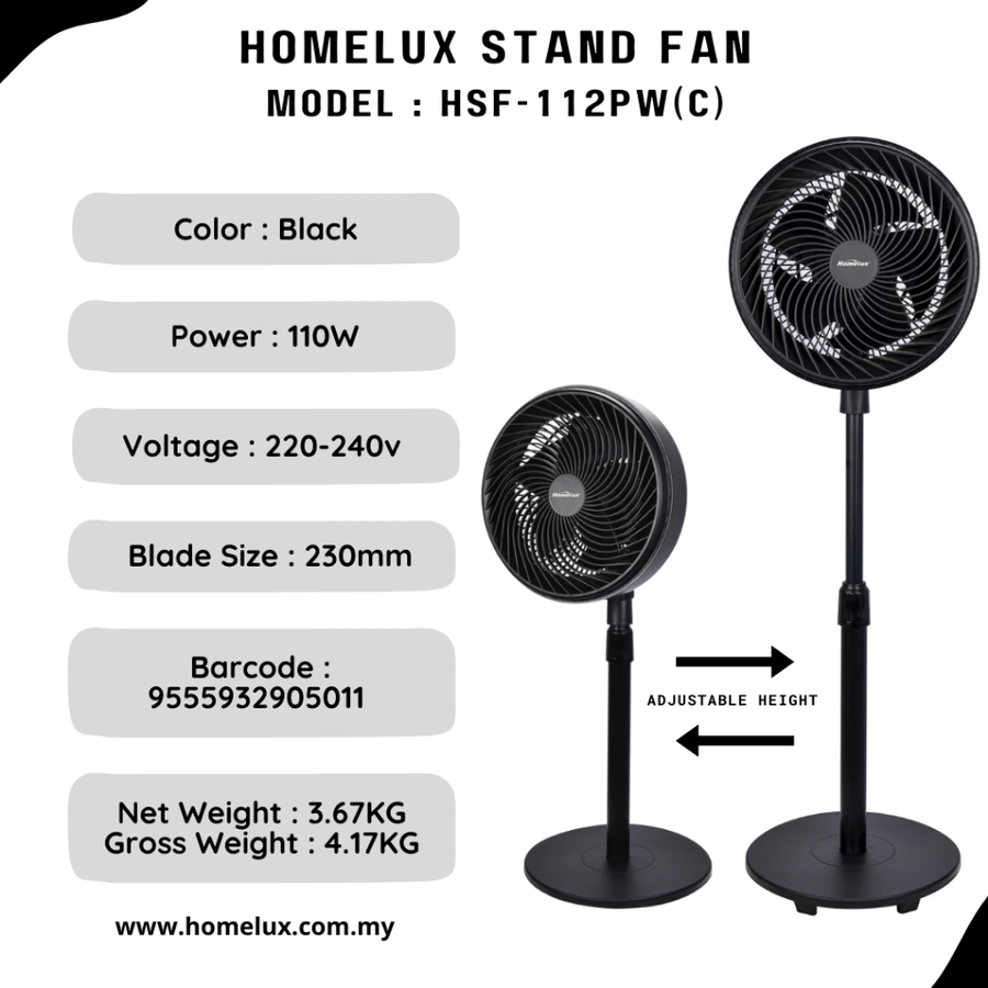 Homelux 12'' Air Circulation Stand Fan / Table Fan / Living Fan / 12 ...