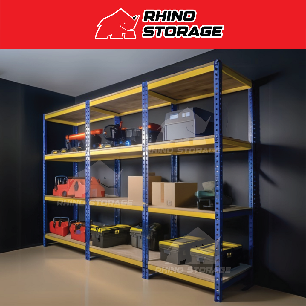 Rhino Storage Heavy Duty Rack Yellow Blue 4 Level Boltless Rack Rak ...