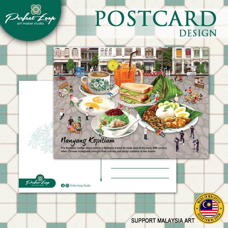 Postcard Design Malaysia Old Street Nanyang Kopitiam miniature concept ...