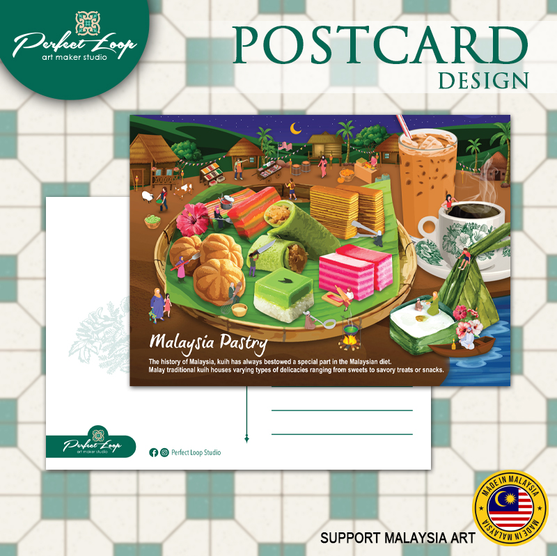 Postcard Design Malaysia Kampong Traditional Pastry Kuih miniature ...