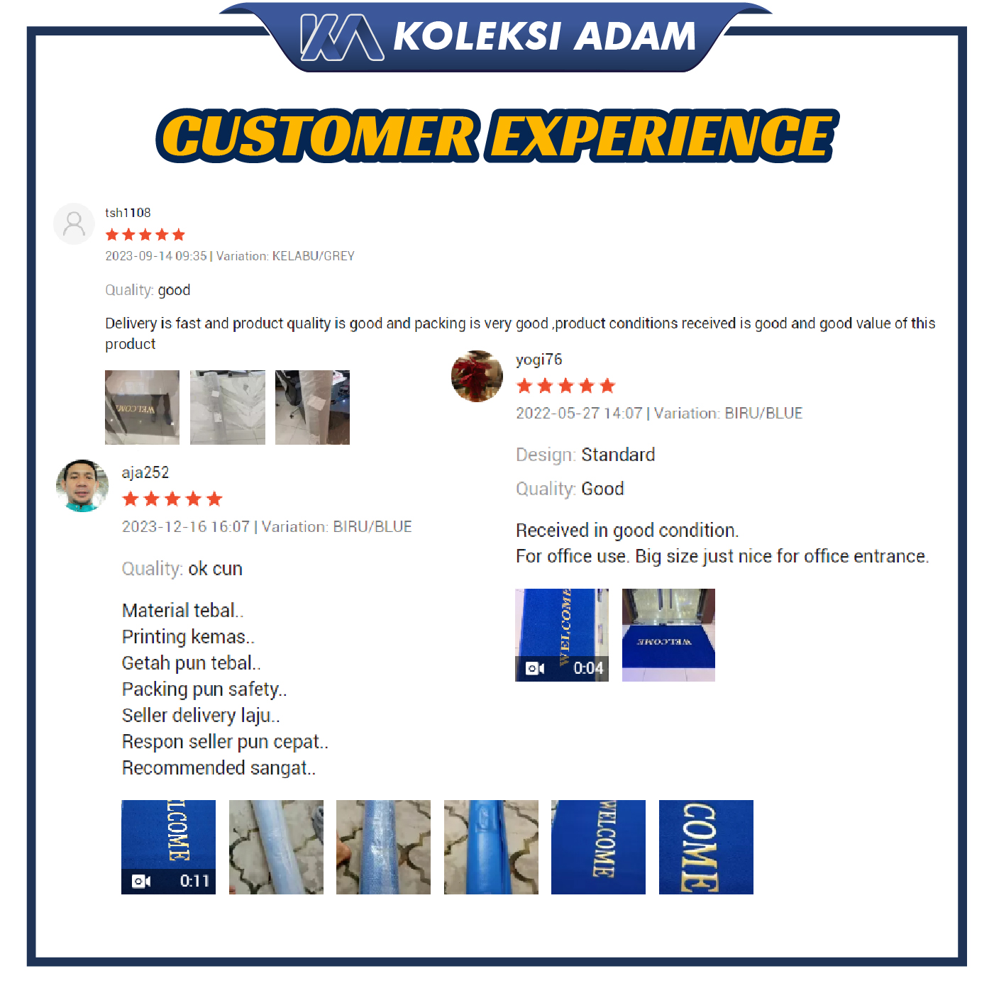 Welcome Door Mat (120cm x 180cm) Synthetic Rubber Floor Mat Alas Kaki ...