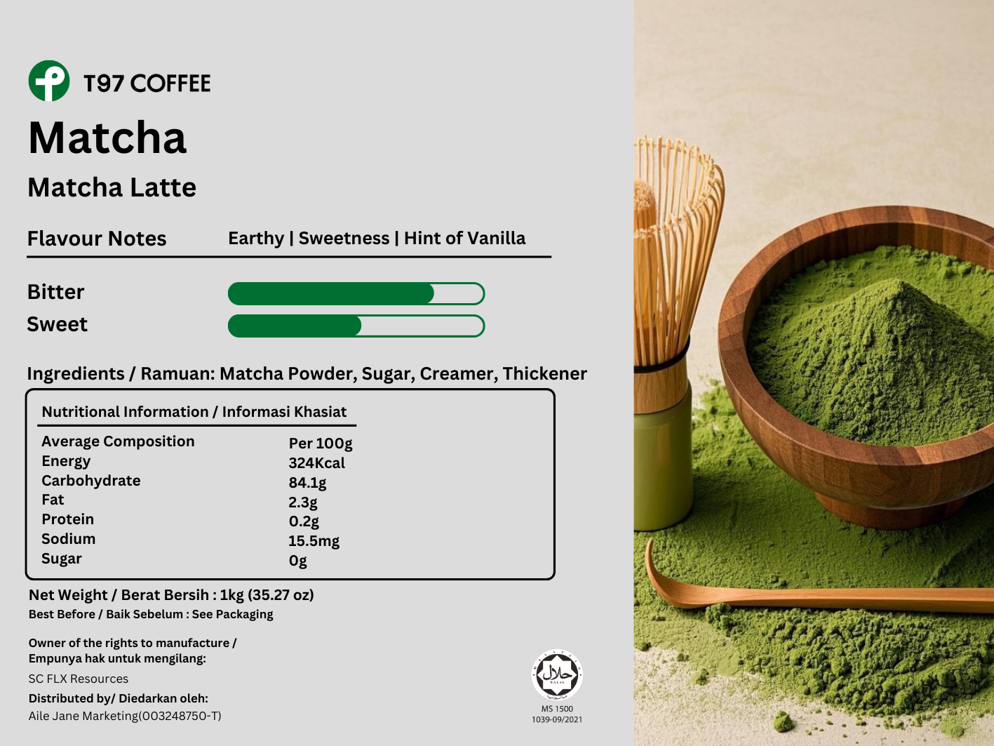 50% Japanese Matcha Latte Powder (250gram/500gram/1kg) Halal | Shopee ...