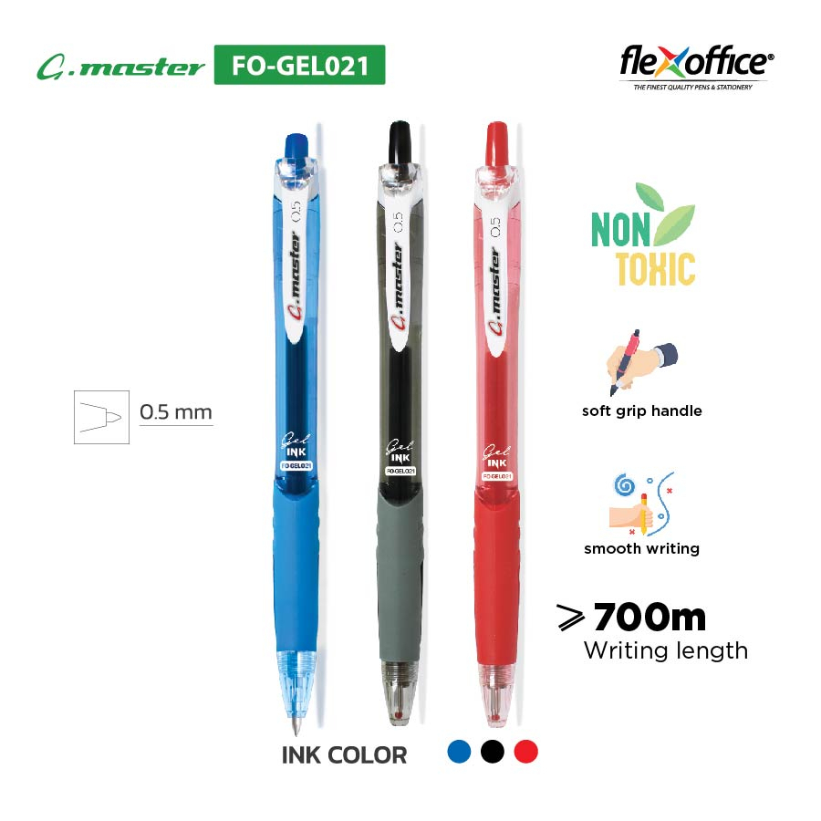 FlexOffice G-Master 0.5 Retractable Gel Pen Sign Pen - Black/Blue/Red ...