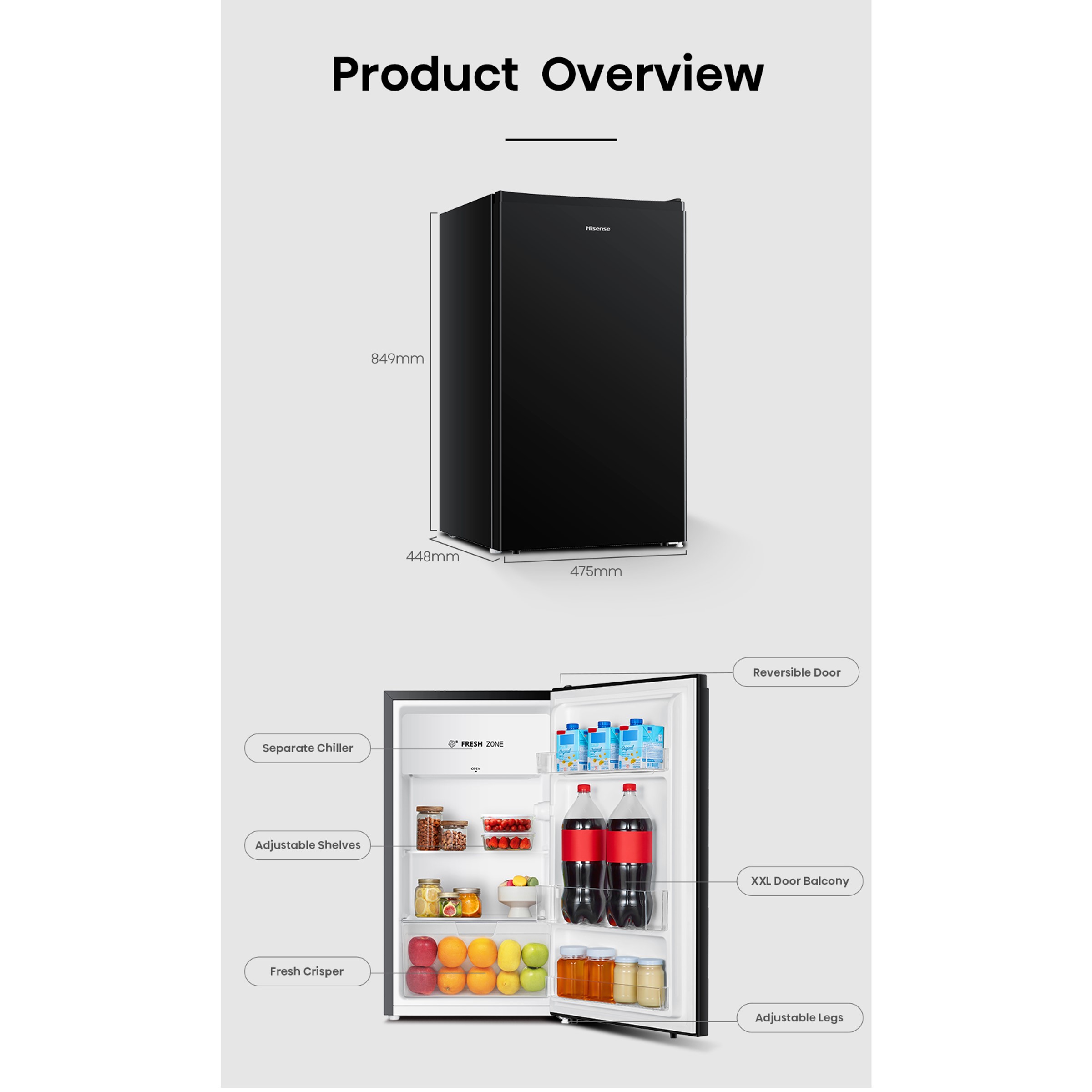 Hisense 60L Mini Bar Fridge RR60D4ABN 110L Single Door Fridge ...