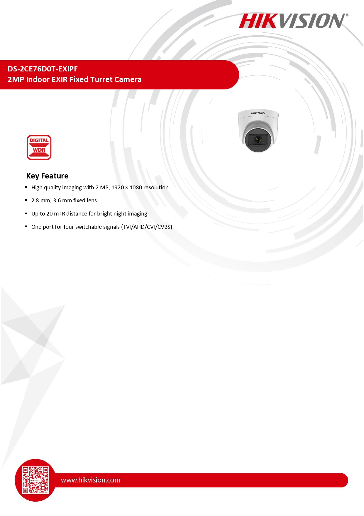 Hikvision DS-2CE76D0T-EXIPF 2MP Turret CCTV Camera | Turbo HD | EXIR ...