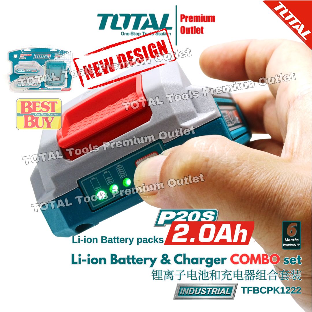 TOTAL Tools P20s 20V Series Li-ion Battery COMBO Set 2.0Ah 2 Pcs, Fast ...