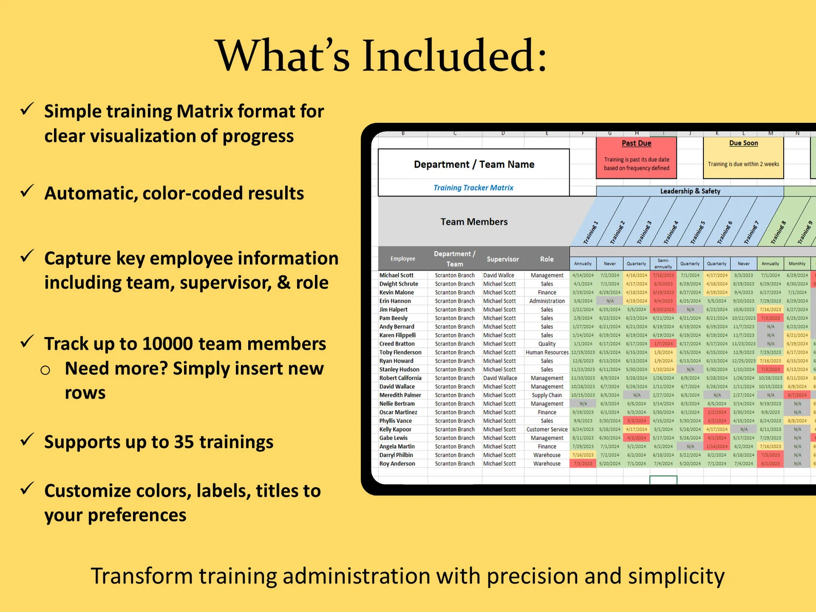 Staff Training Matrix Tracker Spreadsheet Excel Employee HR Business ...