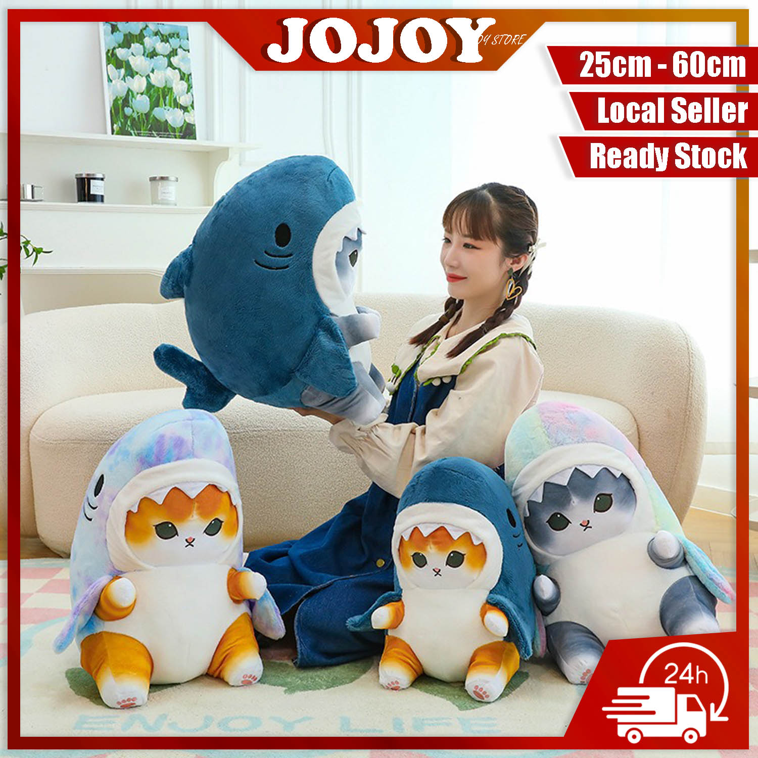 JOJOY Shark Cat Transformation Plush Toy Cute Plushie Stuffed Doll ...