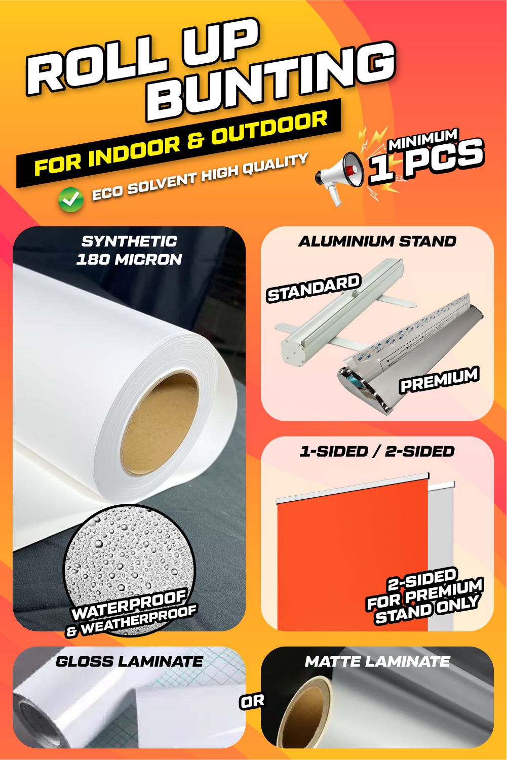 CUSTOM PRINT ROLL UP BUNTING STAND ALUMINIUM (BRING YOUR IDEAS TO LIFE ...