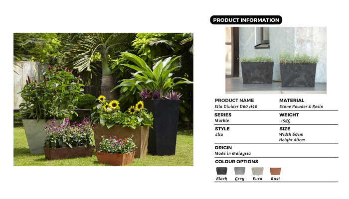 Artstone Ella Divider D60X26 H40 / Flower Pot / Pasu Bunga Hiasan ...