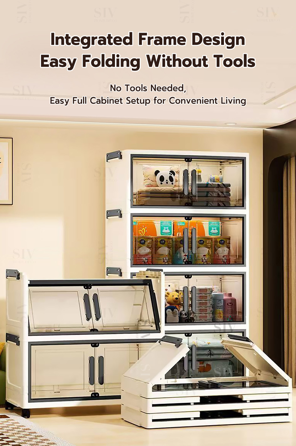 SIV 38cm/52cm Foldable Multi-Layer Storage Box Cabinet Plastic ...