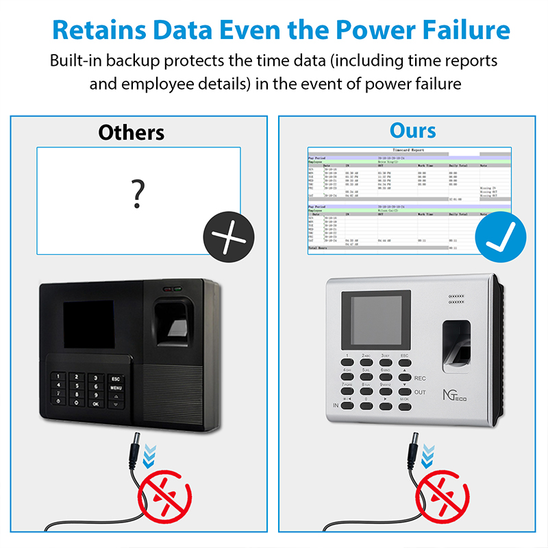 NGTeco K4 Attendance Machine Biometrics Fingerprint Time Absence Machine Built-In Battery With ...
