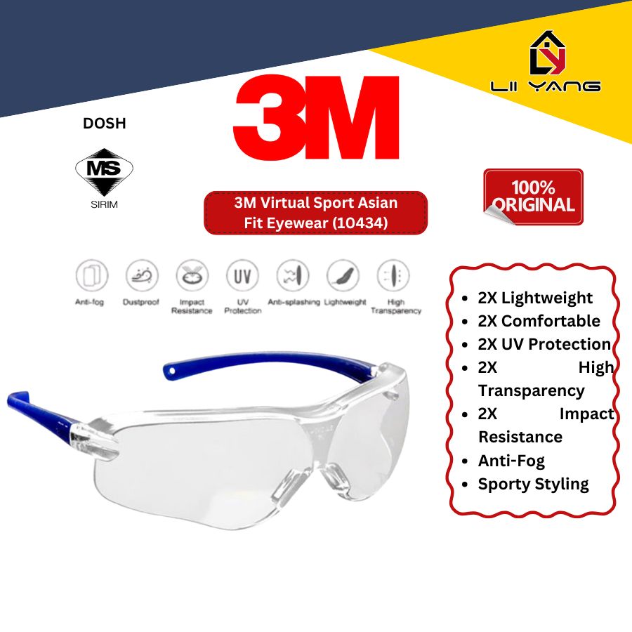 SIRIM DOSH 3M Asian Virtua Sport 10434 Safety Spectacles Clear Anti-Fog Lens, 3M Safety Glasses ...