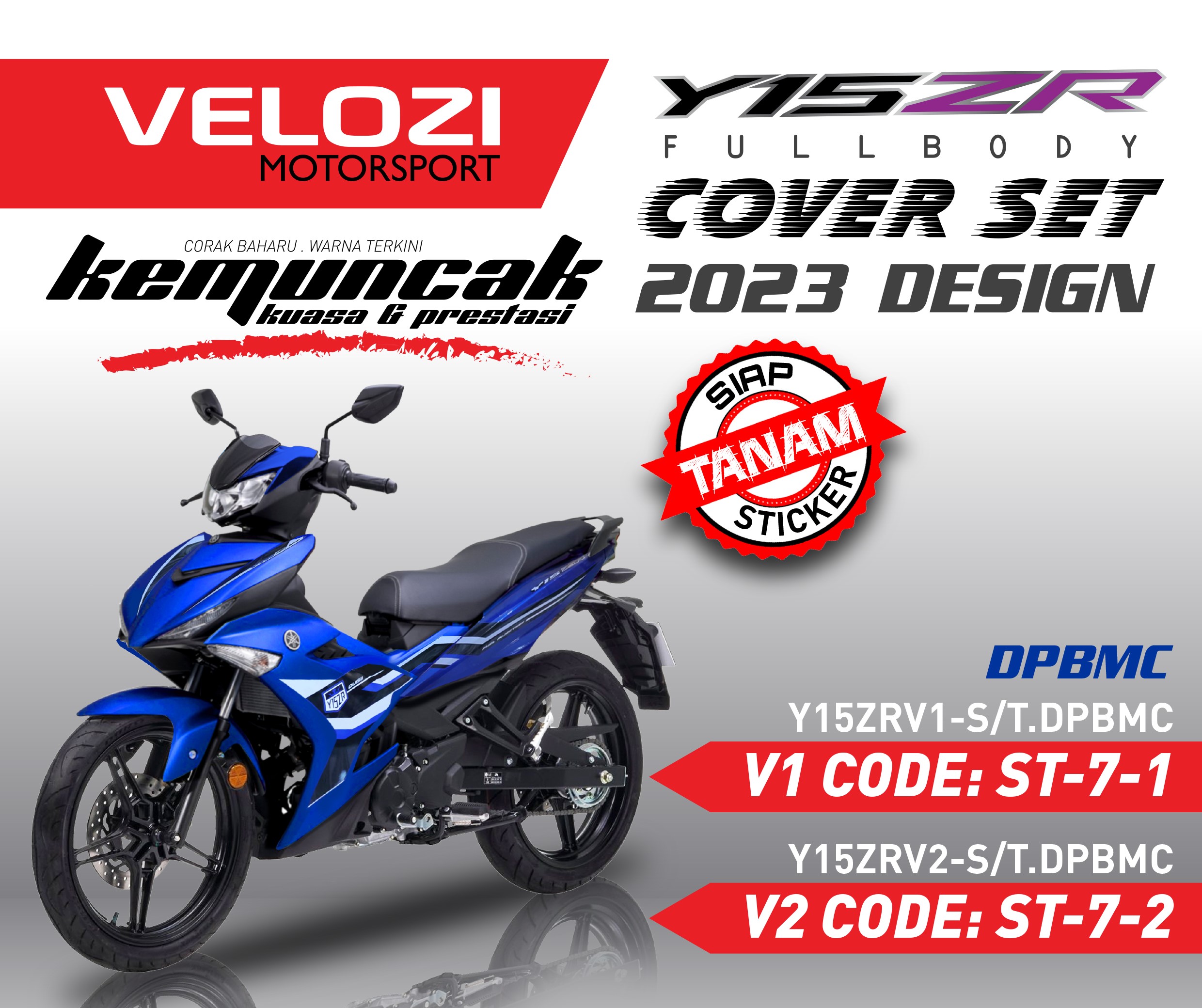 COVERSET BODYSET ORIGINAL VELOZI TANAM SET Y15 Y15ZR YSUKU V1 V2 BIRU ...