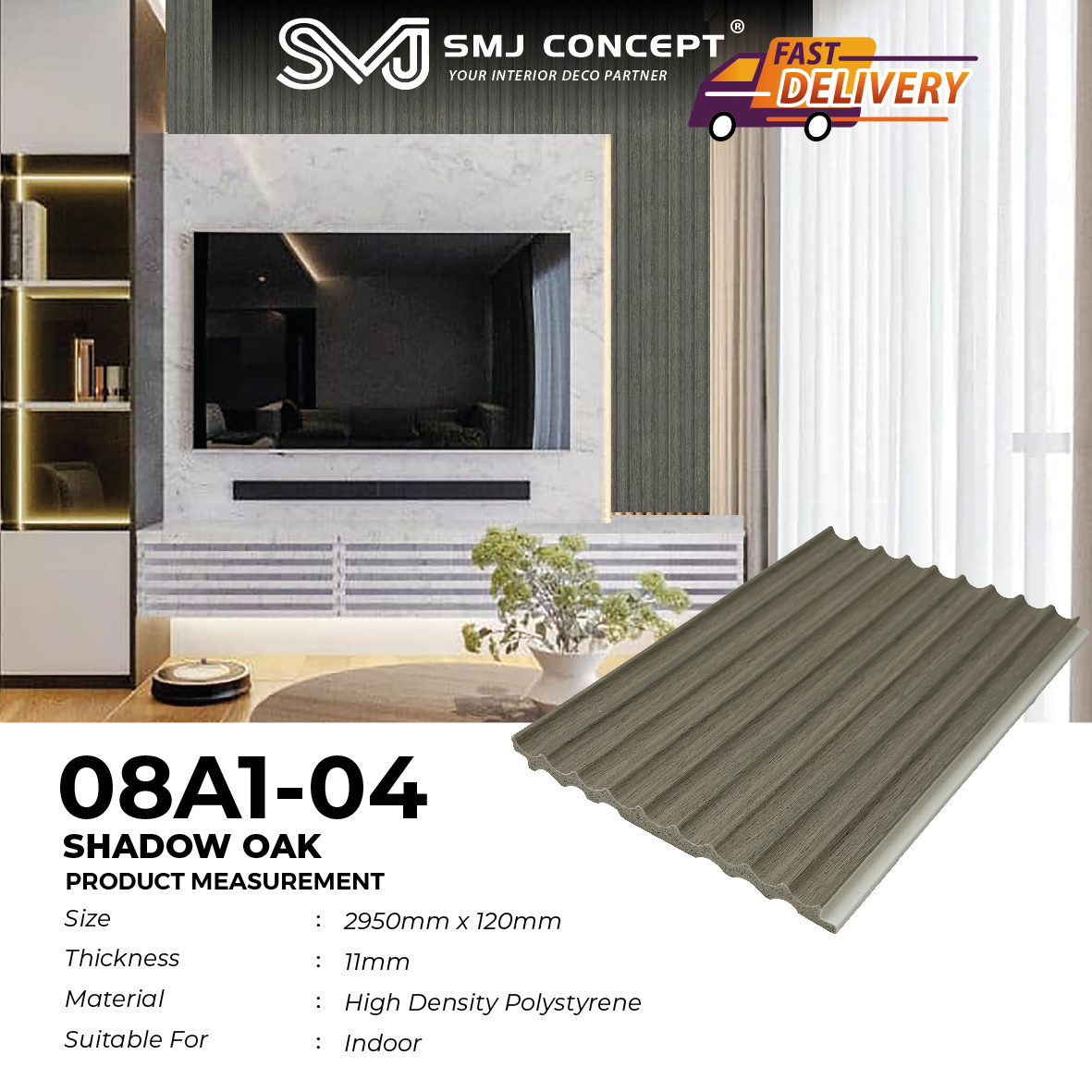 SMJ CONCEPT® PS SLIM WAVE Wall Panel 3D 295x12cm | Indoor Decorative ...