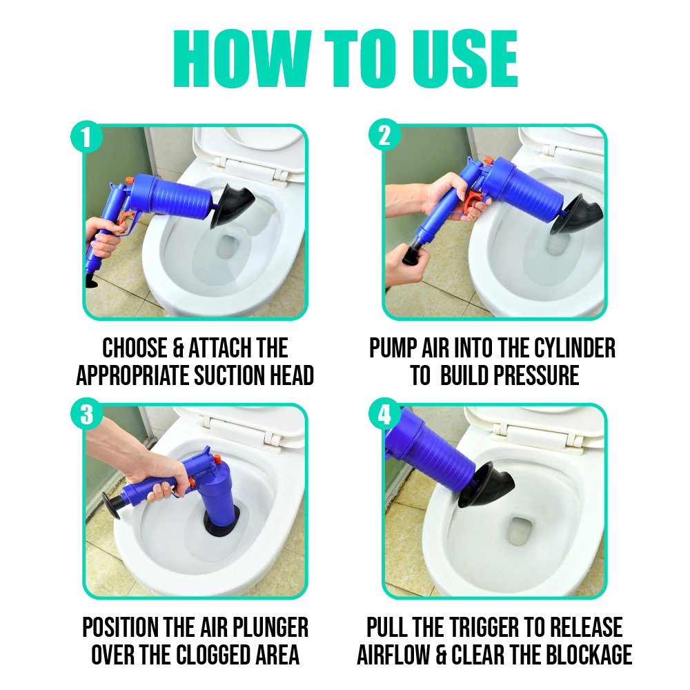 Air Power Pump Bathroom Cleaner Toilet Dredge Plug Blockage Remover ...