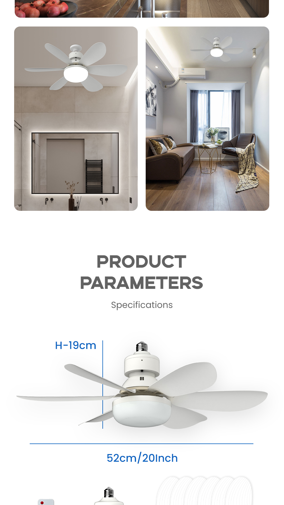 Han River 52CM Ceiling Fan With Light 40W E27 6 Blades Silent Fan Light ...