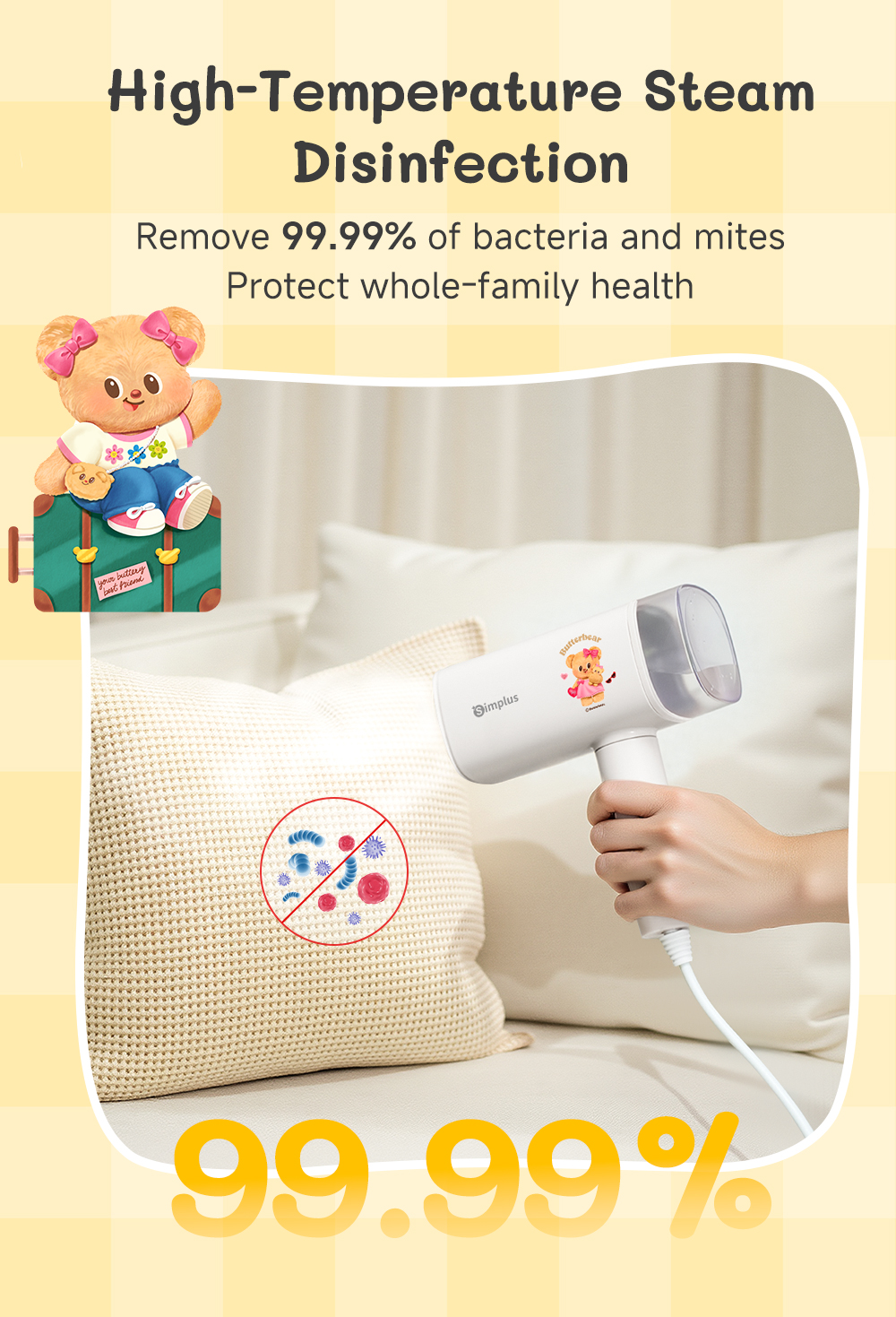 【Simplus×Butterbear】1200W Portable Handheld Iron Garment Steamer 180ML ...