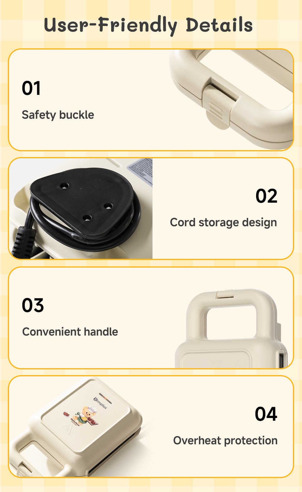 【Simplus×Butterbear】650W Sandwich Maker Breakfast Toast Maker Overheat ...