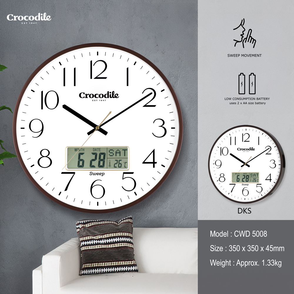 Crocodile 350 x 45mm Round Shape Sweep Silent Model Slim Frame Digital ...