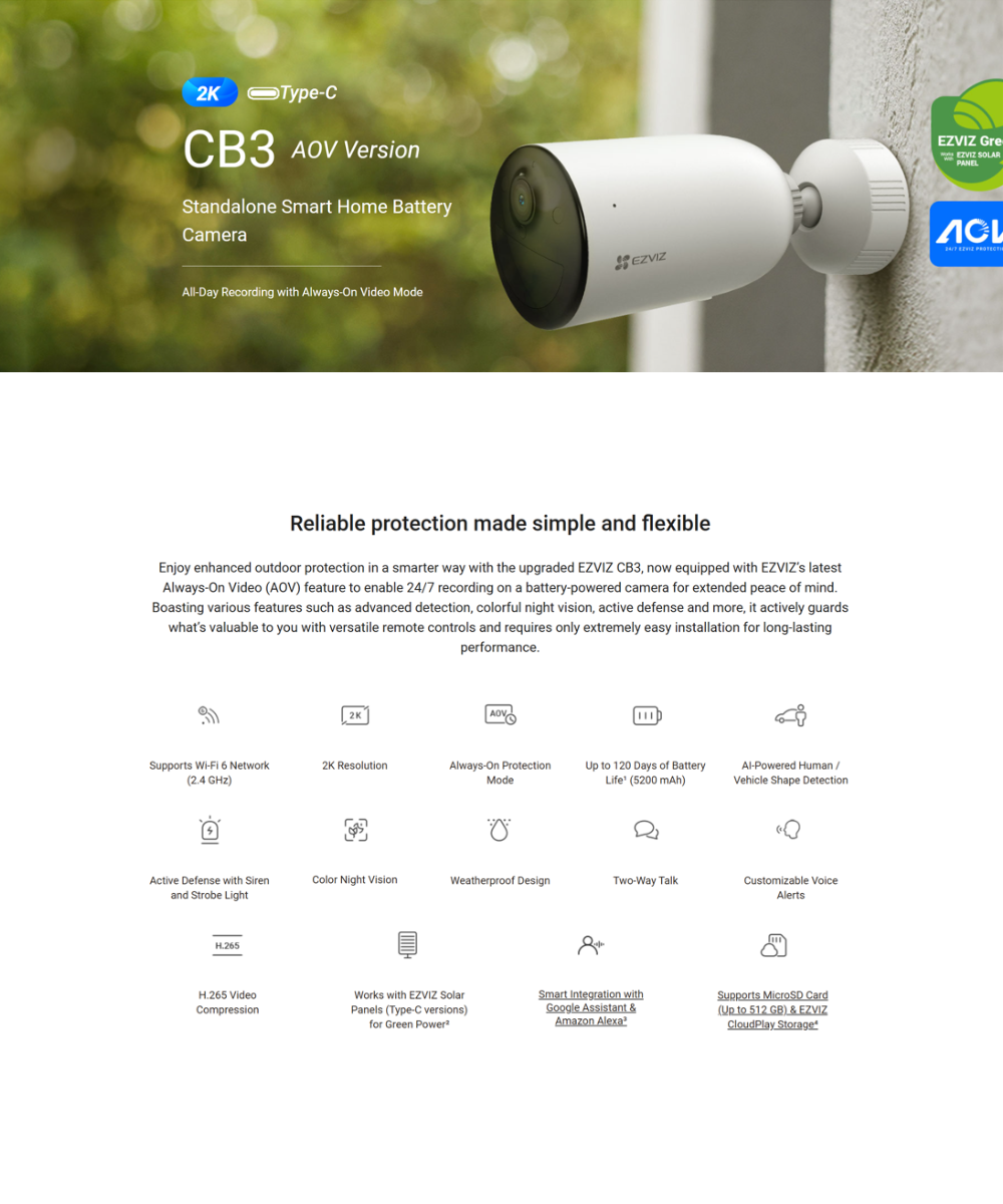 New Ezviz CB3 2K AOV Version | F1.6 Battery Security Camera | Solar ...