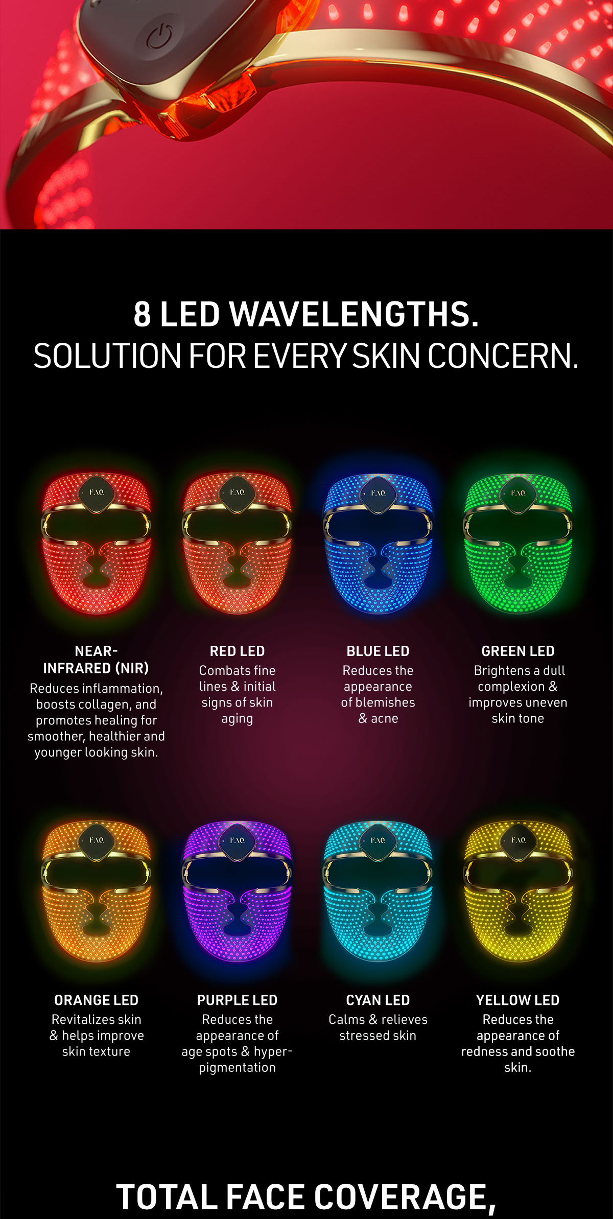 FOREO FAQ 202 Smart Anti Aging NIR + 7 LED Face Light Therapy Mask ...