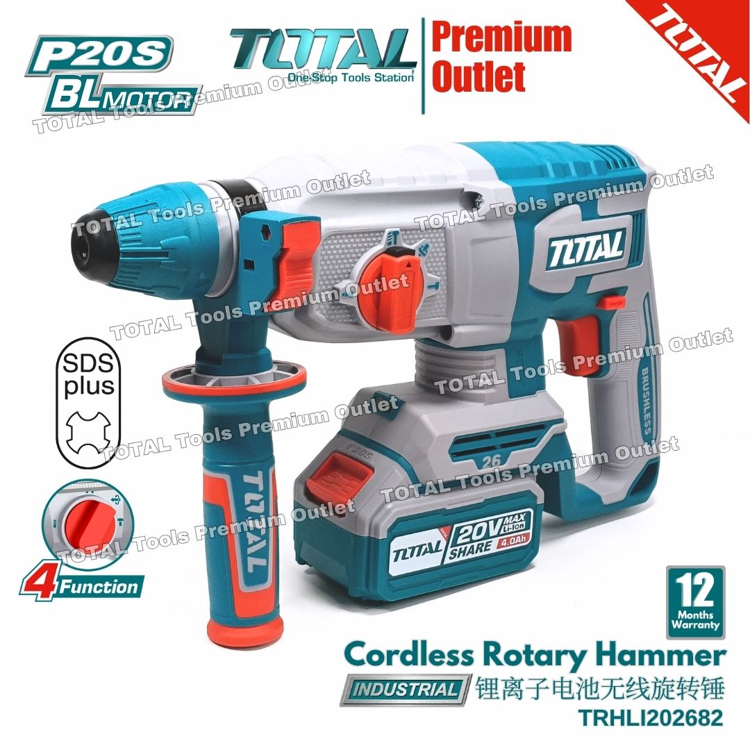 TOTAL Tools 20V Cordless Rotary Hammer (Brushless motor) 4 mode ...