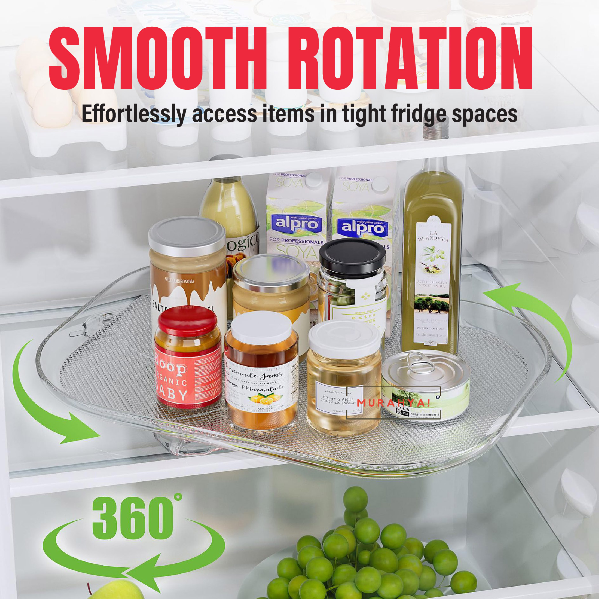 Refrigerator Turntable Tray Organizer 360° Rotatable Rectangle Storage ...