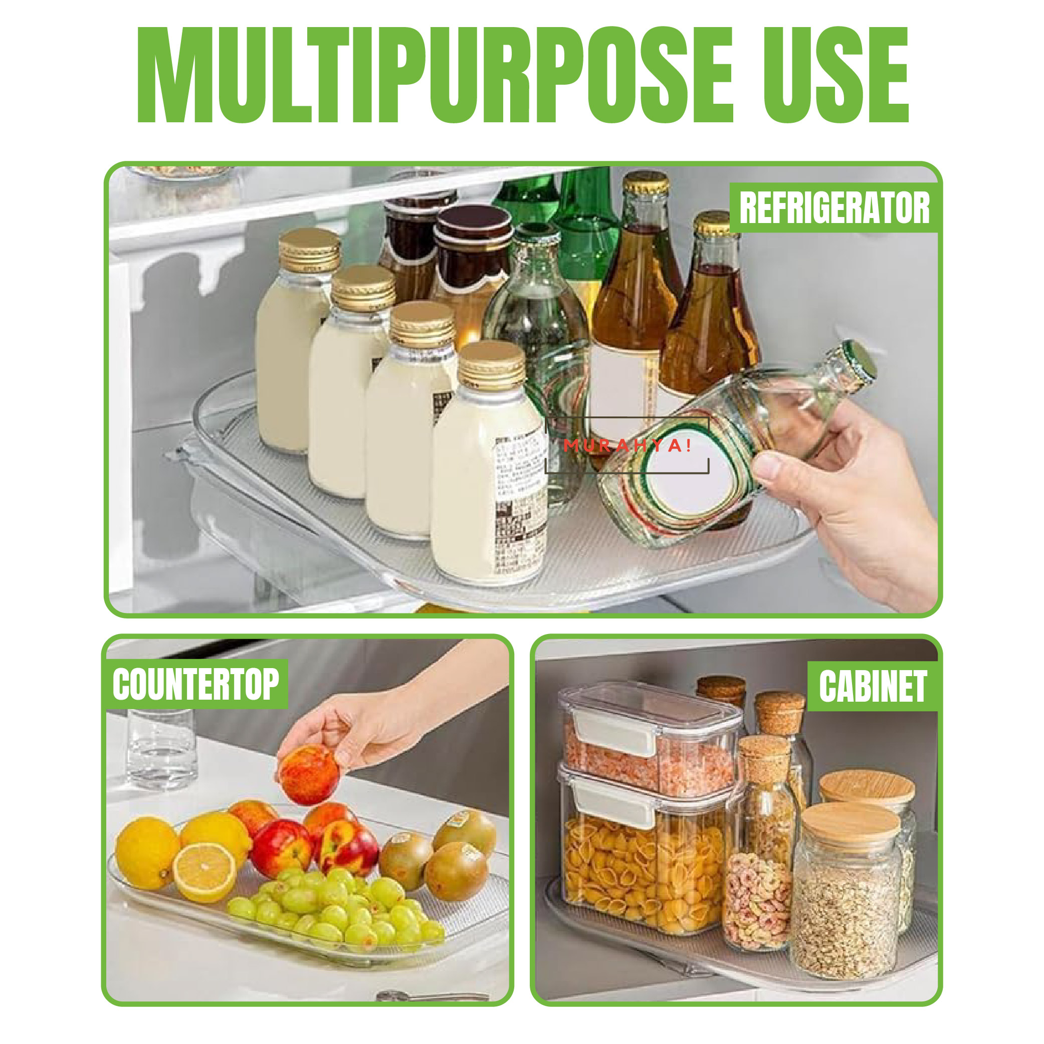 Refrigerator Turntable Tray Organizer 360° Rotatable Rectangle Storage ...