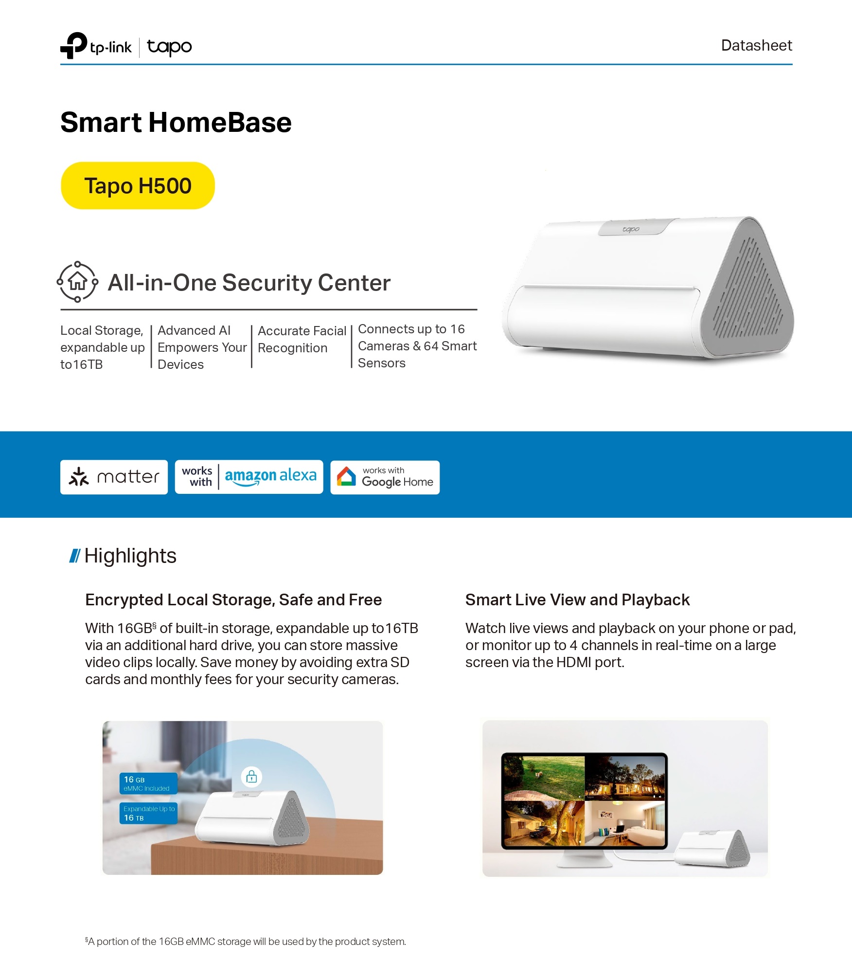 TP-Link Tapo H500 Smart HomeBase AI Detection Hub Smart Home Ecosystem ...