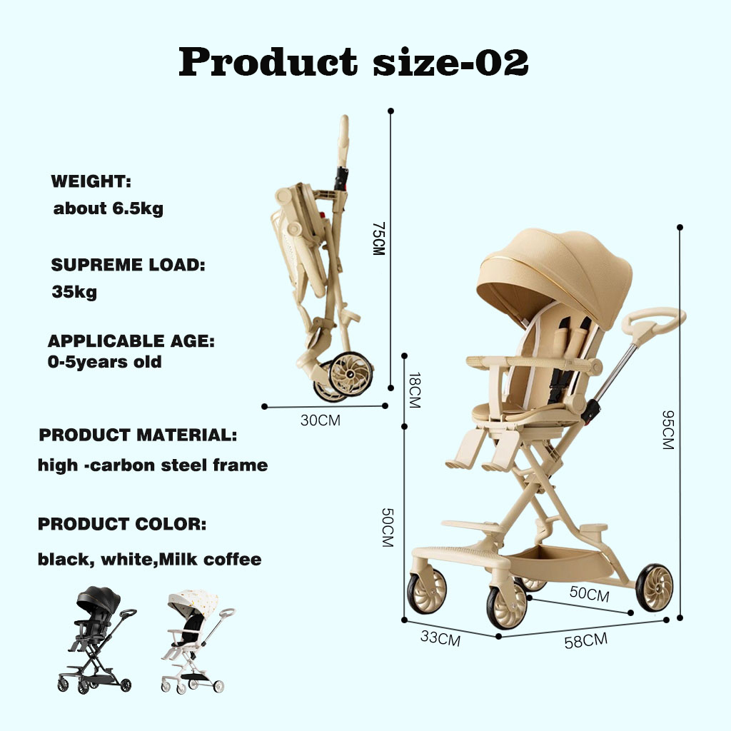 Baby stroller 360 degree rotating folding stroller can sit or lie down ...