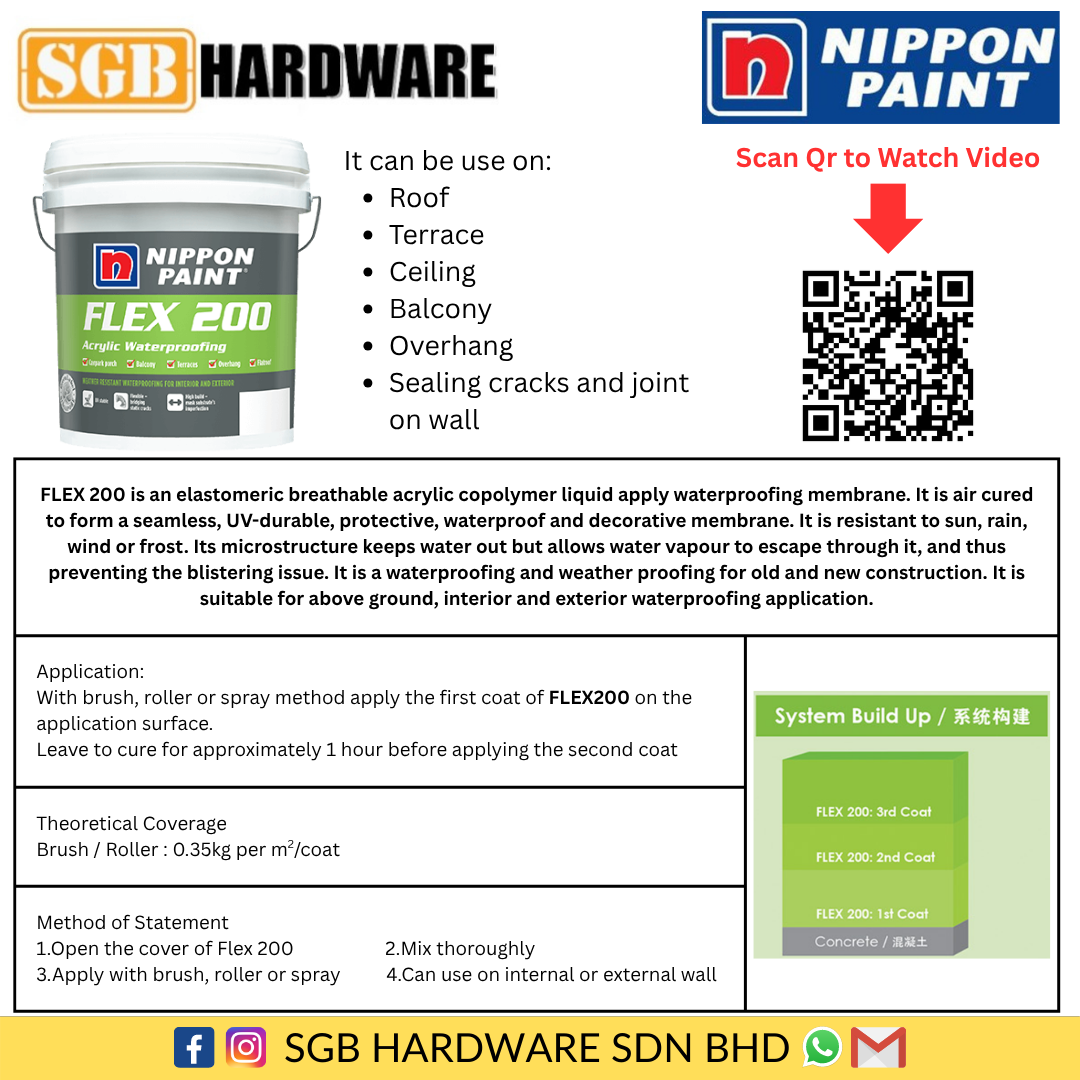 Nippon Paint FLEX 200 20kg Acrylic Waterproofing Paint / Nippon Flex200 20kg / PYE P200 20kg ...