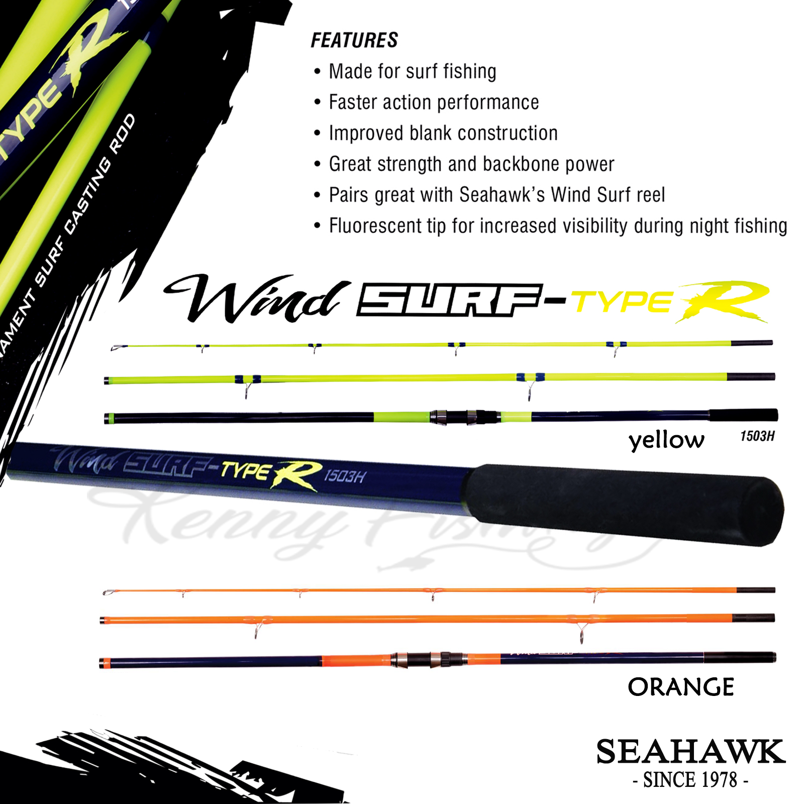 2024 SEAHAWK WINDSURF ORANG / YELLOW TYPE-R Surf Casting Spinning ...
