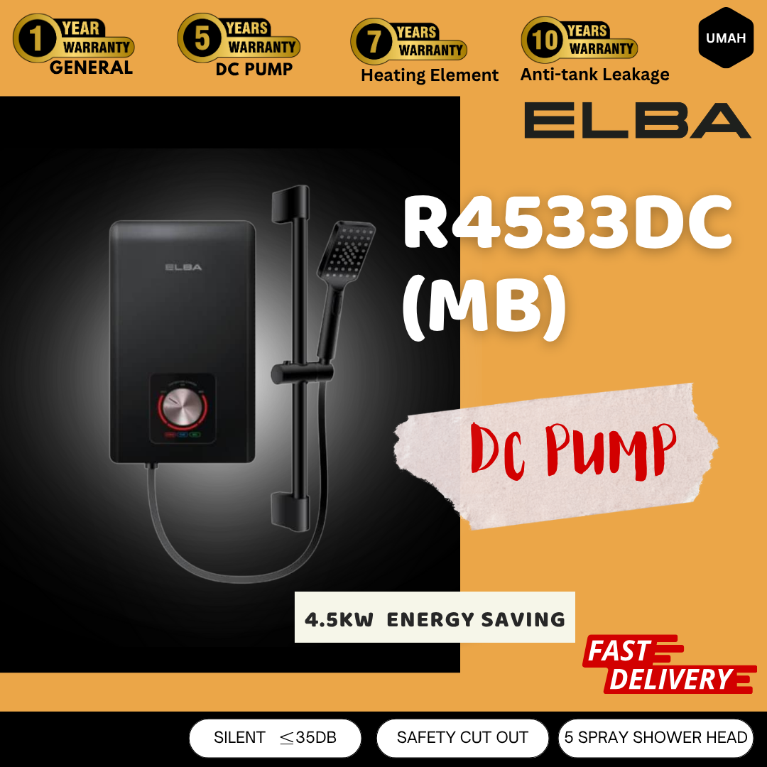 FREE SHIPPING ELBA 4.5KW Water Heater Inverter DC PUMP shower set BLACK ...