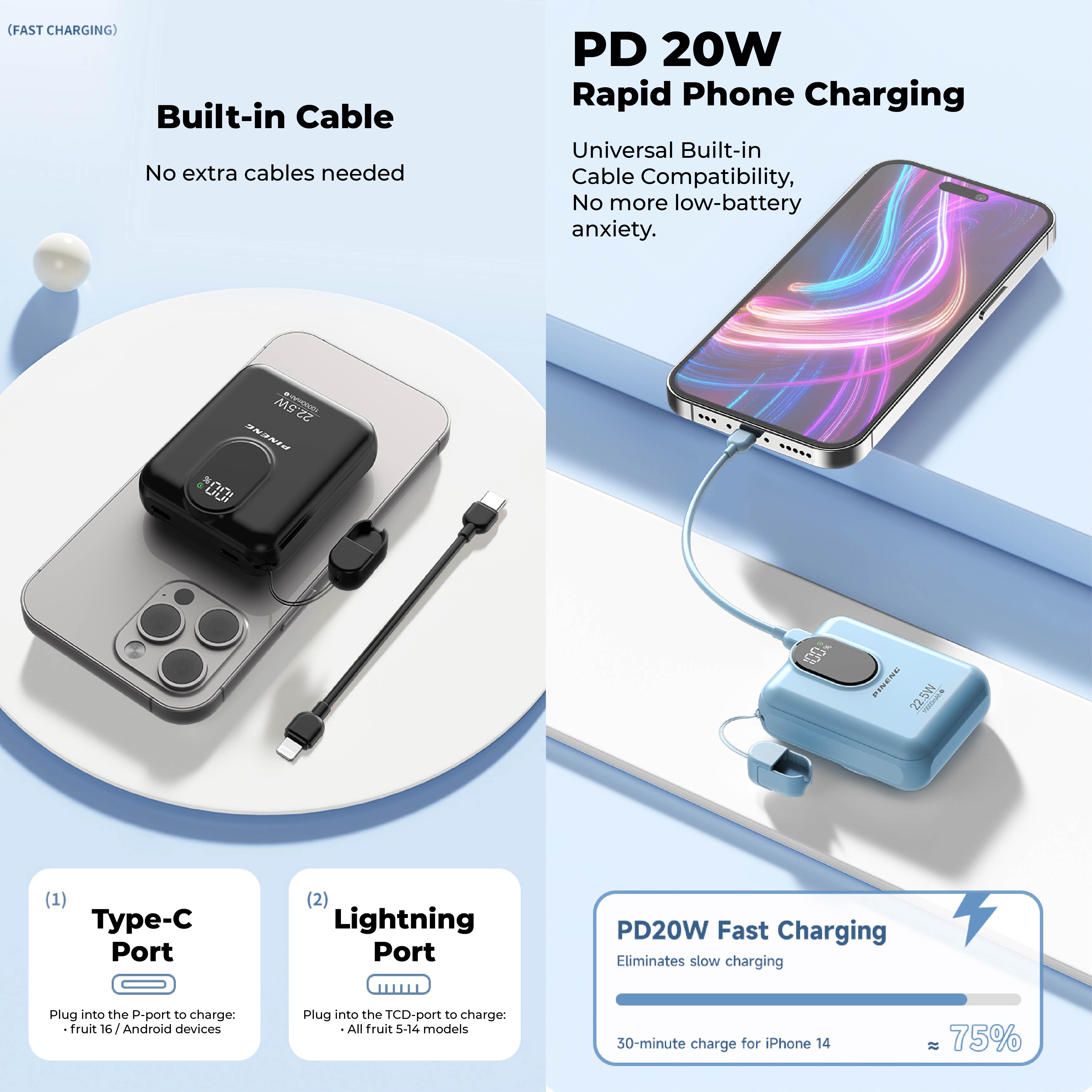 [3C Certified] Pineng PN-725PD 10000mAh 22.5W Fast Charge Magnetic Wireless Powerbank w ...