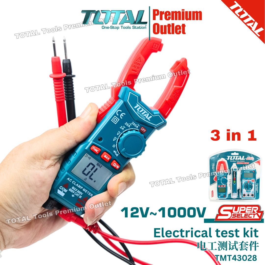 TOTAL Tools 3 in 1 Electrical test kit / Digital Multimeter / Digital ...