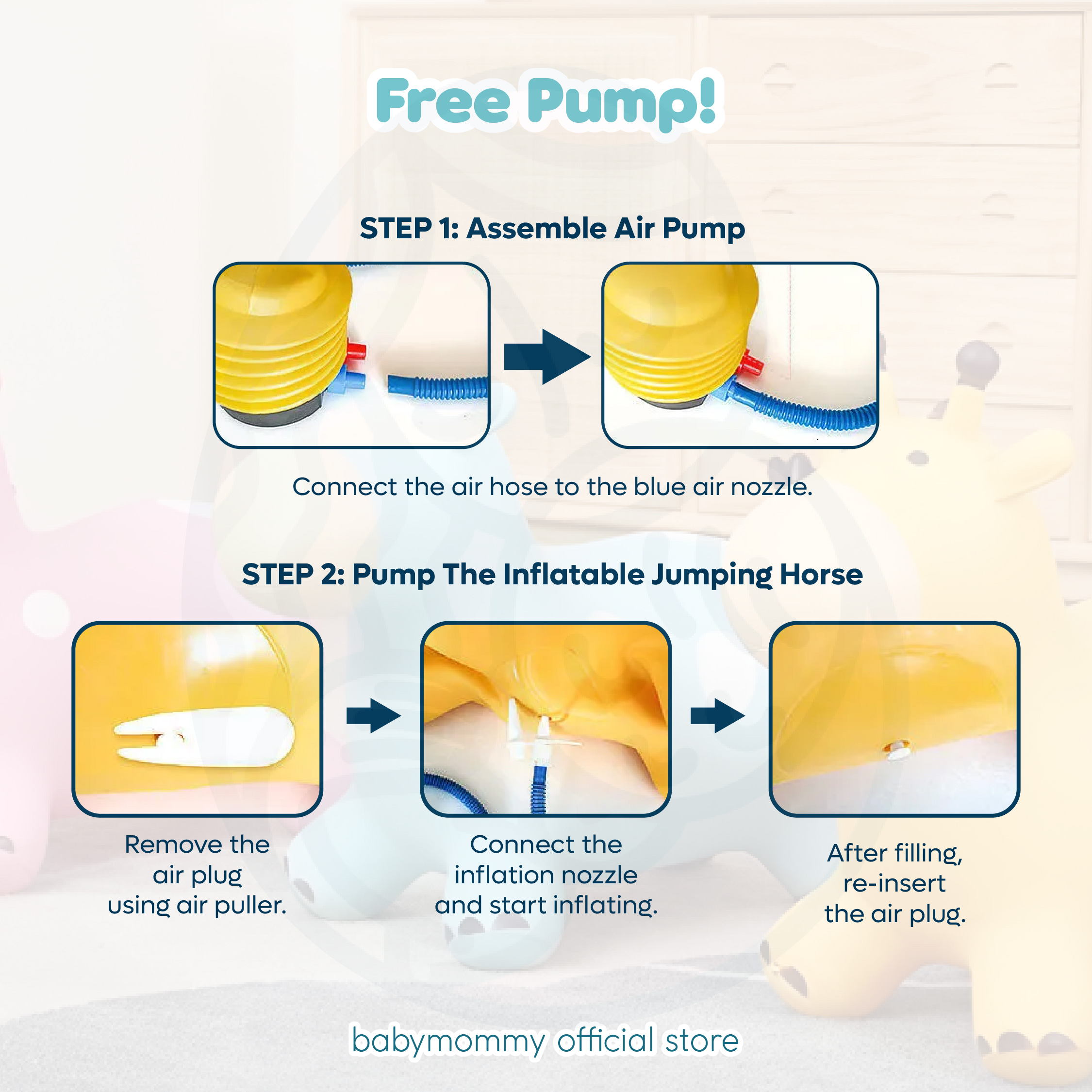 Babymommy 🇲🇾 Kids Jumping Horse 【Free Hand Pump】 PVC Inflatable Toy ...