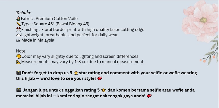 [Local] Bawal Corak 2025 Bidang 46 Cotton Premium Voile Floral Border ...