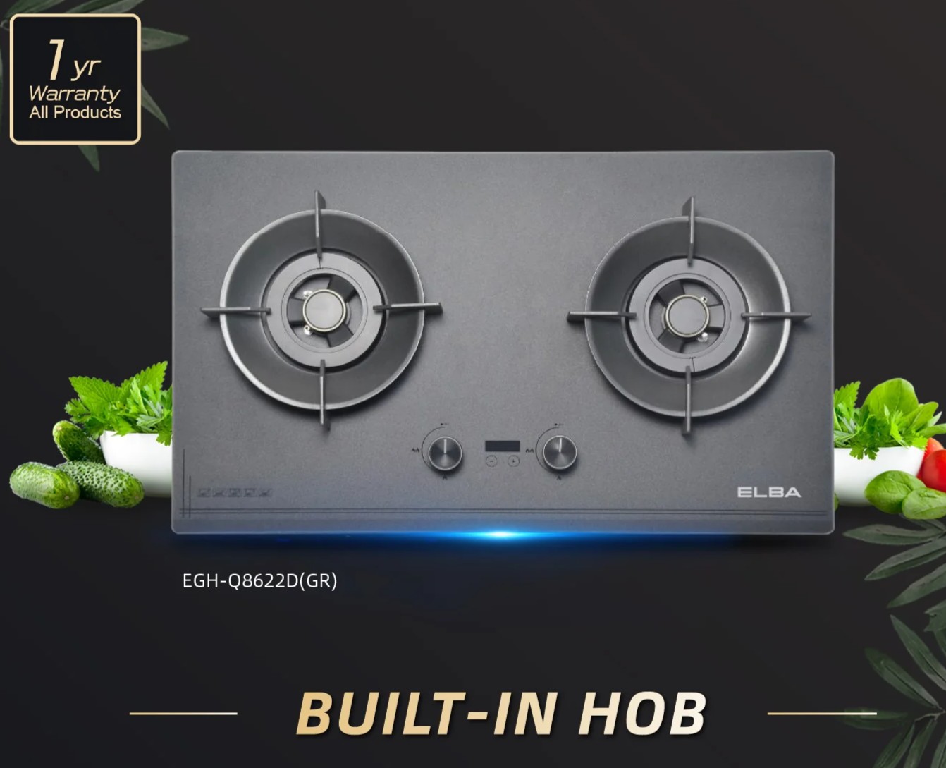Elba 11.0kW Glass Built-in Gas Hob Timer Safety Device EGH-Q8622D(GR ...