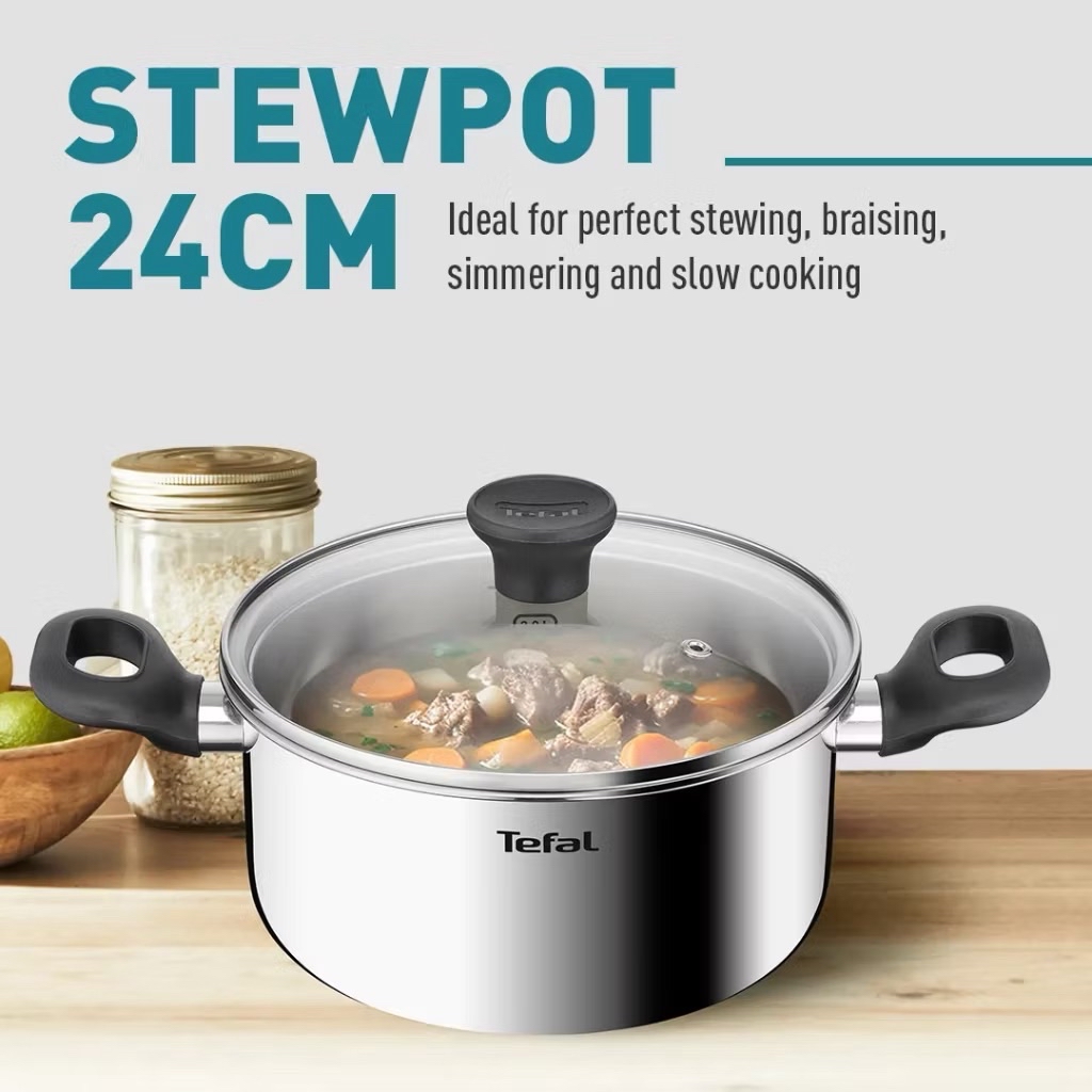 Tefal Starter 6pcs set (SCP 16cm w/lid, STW 20cm, STW 24cm) (Stainless ...