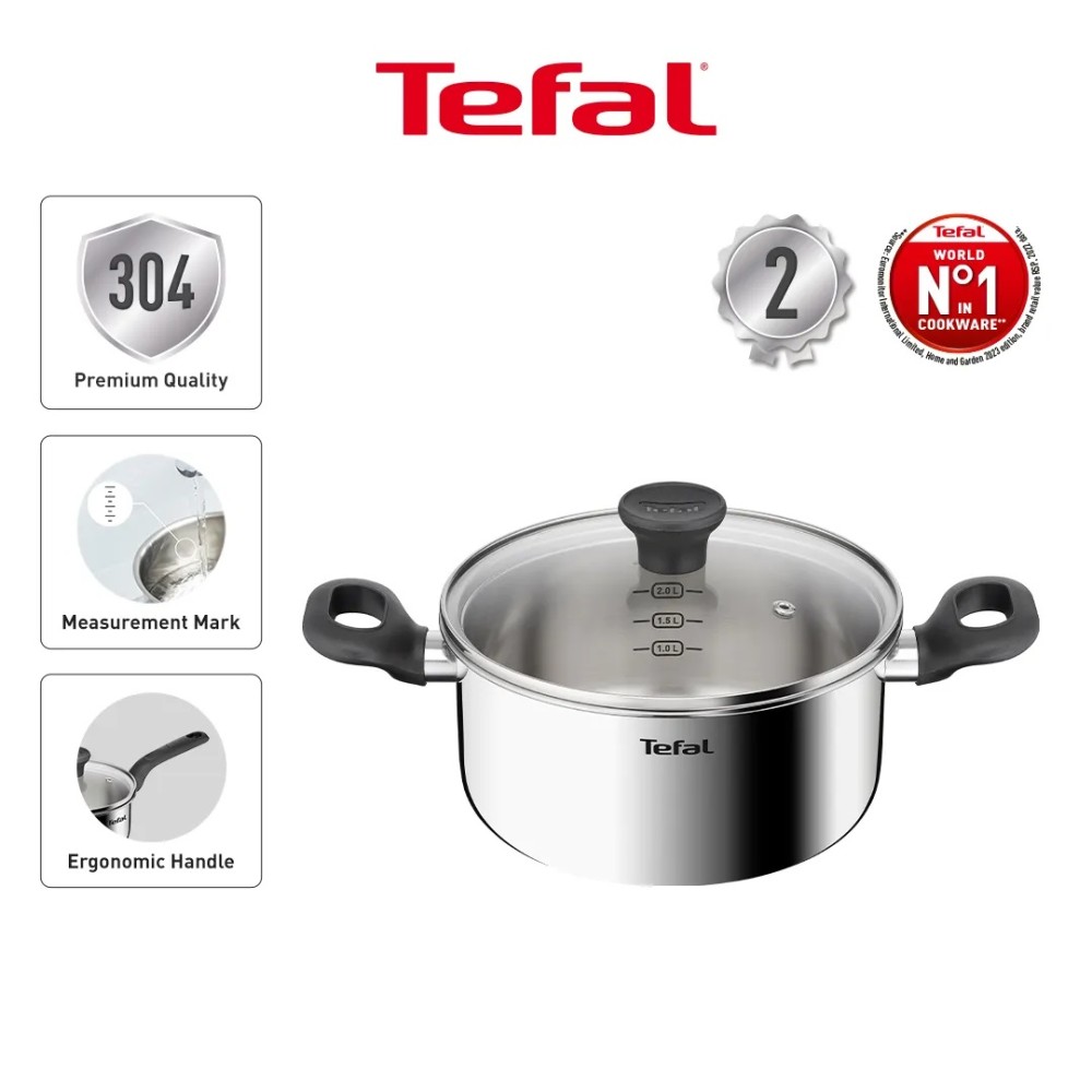 Tefal 4 Pcs Sets Starter Stainless Steel Stewpot 20cm + Natura Frypan ...