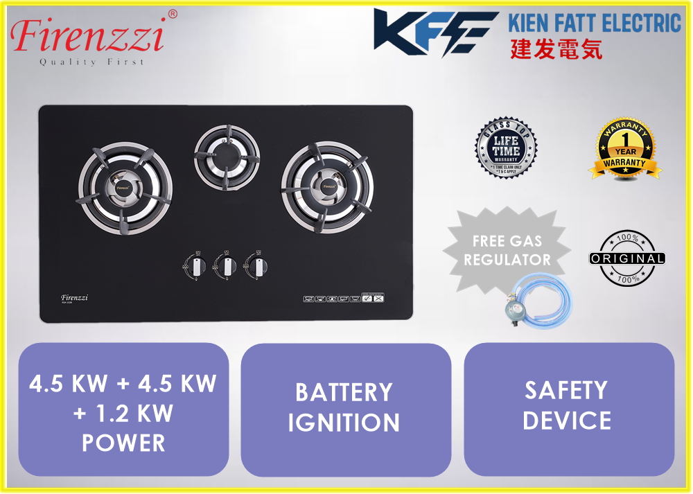 Firenzzi 3 Burner Freestanding Or Built-In Glass Hob Total 10.2KW Power ...