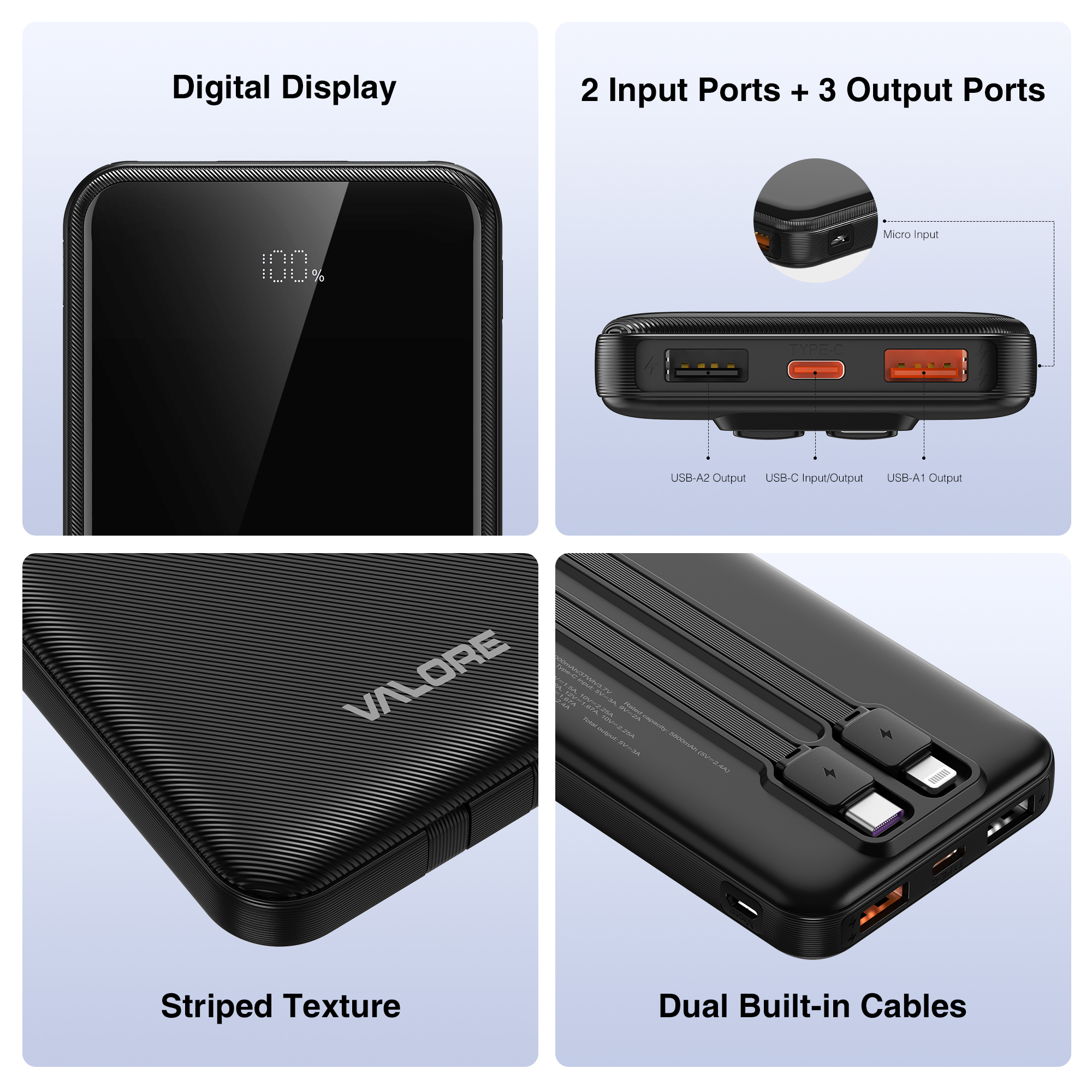 VALORE PD50 Dual-Cable PowerBank | 22.5W SCP & PD20W Fast Charging | 10 ...